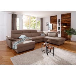 OTTO home Wohnlandschaft &raquo;Mauritius U-Form&laquo; mit Kopfteil- und Armlehnverstellung, wahlweise mit Schlaffunktion braun Struktur fein (100% Polyester);