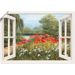 Artland Wandbild &raquo;Fensterblick Mohnwiese&laquo; Fensterblick 1 Stk. tlg. als Leinwandbild, Poster in verschied. Gr&ouml;&szlig;en gr&uuml;n B/H/T: 100cm x 70cm, Poster Fensterblick
