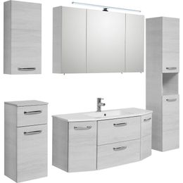 Badm&ouml;bel-Set &raquo;Quickset 936 5-teilig, Mineralmarmor-Waschtisch mit LED-Spiegelschrank&laquo; Set, 5 Stk. tlg. wei&szlig; Holzwerkstoff Einheitsgr&ouml;&szlig;e