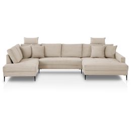 Trends by HG Wohnlandschaft &raquo;Summer&laquo; U-Form, B: 360cm in Cord & Struktur beige B/H/T: 360cm x 86cm x 195,5cm, Cord, Ottomane links Recamiere rechts,