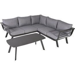 Garden Pleasure Garten-Essgruppe &raquo;AURELIA&laquo; 6 Stk. tlg. mit bequemer Polsterung grau Aluminium B/H/T: 205cm x 61cm x 133cm