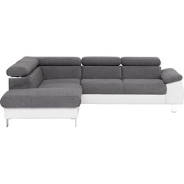 COTTA Ecksofa &raquo;Komaris L-Form, B: 249 cm&laquo; mit Kopfteilverstellung, optional Schlaffunktion, Bettkasten & Licht grau Microfaser PRIMABELLE (100% 