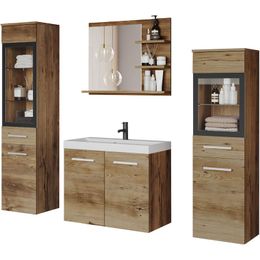 Welltime Badm&ouml;bel-Set &raquo;MADRIT&laquo; Komplett-Set, mit Waschbecken, 5 Stk. tlg. braun Holzwerkstoff B/H/T: 120cmcm x 131,5cmcm x 34,5cmcm
