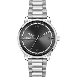 Hugo Herren Hugo Quarzuhr &raquo;#STAMP&laquo; Armbanduhr, Herrenuhr, analog, Edelstahlarmband silber Einheitsgr&ouml;&szlig;e