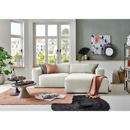 Home Affaire Ecksofa &raquo;Noord mit Kedernaht, Breite 234 cm, L-Form&laquo; Cord, Struktur, Webstoff, mit Wellenunterfederung, Massivholzrahmen beige 94% 