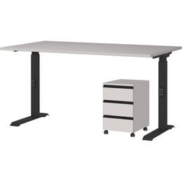 Germania B&uuml;rom&ouml;bel-Set &raquo;Lemont&laquo; 2 tlg. Set bestehend aus h&ouml;henverstellbarem Schreibtisch und Rollcontainer beige Holzwerkstoff, Kunststoff, Metall B/H