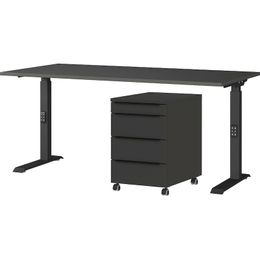 Germania B&uuml;rom&ouml;bel-Set &raquo;Mailand&laquo; 2 tlg. inkl. Schreibtisch und Rollcontainer grau Holzwerkstoff, Metall B/H/T: 160cm, Schreibtisch Breite 217 