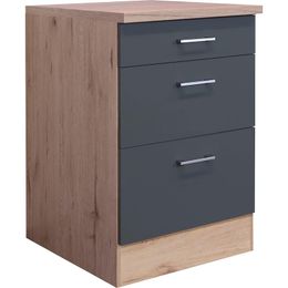 Flex-Well Auszugsunterschrank &raquo;Morena&laquo; (B x H x T) 60 x 85 x 60 cm, mit praktischen Ausz&uuml;gen grau Holzwerkstoff San Remo Eiche, B/H/T: 60cm x 85cm x 60cm, 