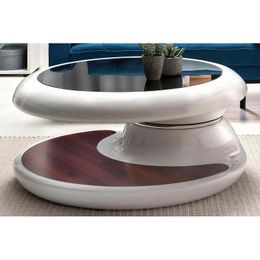 Salesfever Couchtisch &raquo;Milano Tisch Trendiges Wohnzimmer-Highlight&laquo; Tischplatte: Rundum 360&deg; drehbar! wei&szlig; B/H/T: 90cm x 42cm x 90cm,mit Tischplatte 