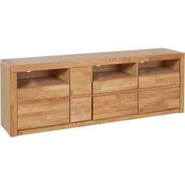 OTTO home Lowboard &raquo;Silkeborg&laquo; Breite 160 cm braun Holz teilmassiv B/H/T: 160cm x 55cm x 35cm, Holzwerkstoff eichefarben (Korpus) / Massivholz Eiche (