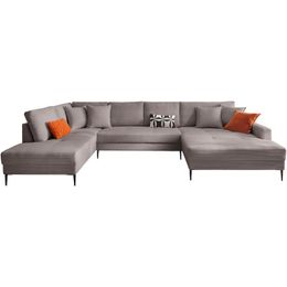 Trends by HG Wohnlandschaft &raquo;Summer&laquo; U-Form, B: 360cm in Cord & Struktur grau B/H/T: 360cm x 86cm x 195,5cm, Cord, Ottomane links Recamiere rechts, 