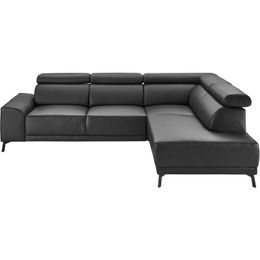 3C Candy Ecksofa &raquo;Greve modern und bequem, inkl. manueller Kopfteilverstellung, L-Form&laquo; wahlweise mit motorischem Sitzvorzug schwarz 100% Leder B/H/T: