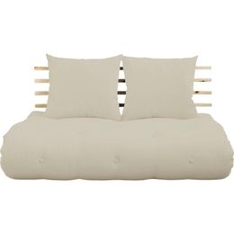 Karup Design Schlafsofa &raquo;Shinsano, futonstil, R&uuml;ckenrahmen und zweiteiligem Kissenset&laquo; aus massivem Kiefernholz, faltbarer Matratze, multifunktional, Scandi beige 