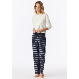 Schiesser Damen Pyjamahose "Mix + Relax", Gr. 46, blau, Single Jersey, Obermaterial: 95% Baumwolle, 5% Elasthan, Hosen, Cotton-Mix, Gummizug,
