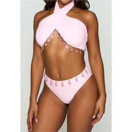 MODA MINX Damen Triangel-Bikini-Top "Hera", pink, Gr. L, unifarben, 82% Polyamid, 18% Elasthan, Bikini-Oberteile, mit tollen Schmuck-Elementen