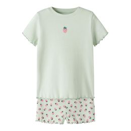 name it M&auml;dchen T-Shirt "NMFVIVEMMA SS SET", gr&uuml;n, Gr. 116, bedruckt, Jersey, Obermaterial: 95% Baumwolle, 5% Elasthan, Shirts, Baumwollmischung,