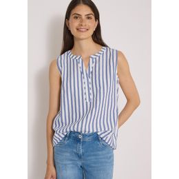 Cecil Damen Blusentop, blau, Gr. XXL, gestreift, Web, 75% Baumwolle, 25% Modal, Blusen, mit gestreiftem Seersucker-Look