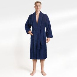 HAMMETEX Herrenbademantel &raquo;hergestellt aus 100% Baumwolle &ndash; 380 g/m&sup2; Frottee, mit Taschen&laquo; 1 Stk. saugf&auml;hig & Weich blau Baumwolle S