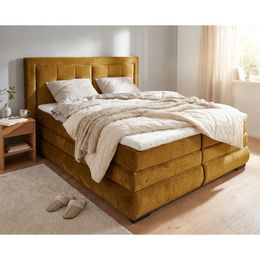 OTTO home Boxspringbett &raquo;MIVVA&laquo; in H3, H4 oder Hmix H3/H4, wahlweise mit oder ohne LED-Leuchten braun Holz teilmassiv, Holzwerkstoff, Spanplatte Luxus