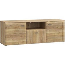 FORTE Lowboard &raquo;Akinori TV-Board, TV-Schrank&laquo; TV Board, MDF Front, Holzoptik; Metallgriffe, Vollauzug, Soft Close braun Holzwerkstoff B/H/T: 149,8cm x