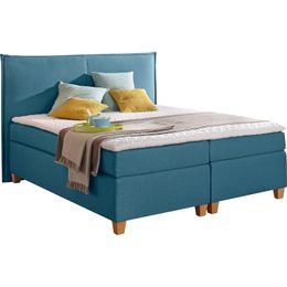 Home Affaire Boxspringbett &raquo;Houssay&laquo; inkl. Topper, 5 Breiten, 2 H&auml;rtegraden auch in &Uuml;berl&auml;nge 220 cm blau Struktur fein (100% Polyester) Struktur fein