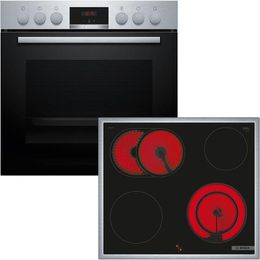Bosch Elektro-Herd-Set &raquo;HEA513BS3&laquo; mit Teleskopauszug nachr&uuml;stbar Gleichm&auml;&szlig;ige Hei&szlig;luft auf 3 Ebenen & Br&auml;terzone f&uuml;r gro&szlig;e Br&auml;ter schwarz Display: 