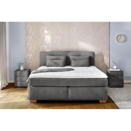 Jockenh&ouml;fer Boxspringbett &raquo;Ulla, Wende-Bonell-Federkernmatratze (H2/H3)&laquo; inklusive Topper und 4 Kissen, Bettbreite 160 cm oder 180 cm w&auml;hlbar grau Bezug Bett: 
