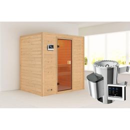 Karibu Sauna &raquo;"Sunie" mit bronzierter T&uuml;r, naturbelassen&laquo; aus hochwertiger nordischer Fichte beige Saunaofen, externe Steuerung, 230 kW