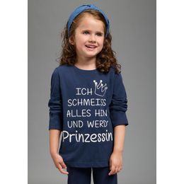 Kidsworld M&auml;dchen Langarmshirt "Ich schmeiss alles hin und werd ́ Prinzessin", blau, Gr. 92, bedruckt, Jersey, Obermaterial: 100% Baumwolle, Shirts,