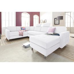 Sit & More sit&more Wohnlandschaft &raquo;Pablo U-Form&laquo; wahlweise mit Schlaffunktion und Bettkasten wei&szlig; Struktur (100% Polyester);Kunstleder SOFTLUX ;Luxus-Microfaser