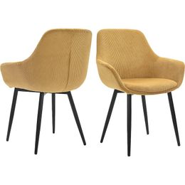 Salesfever Armlehnstuhl &raquo;Komfortabler Esszimmerstuhl im zeitlosen Design&laquo; (Set) 2 Stk.Bezug in Cord-Optik schwarz Metall, Polyester B/H/T: 64cm x 86cm