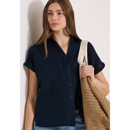 Cecil Damen Kurzarmbluse, blau, Gr. XXL, unifarben, Web, 100% Leinen, Blusen, aus Leinen