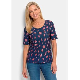 GOLDNER Sommershirt mit Tupfenmuster in dunkelblau / koralle / gemustert | Gr.: 46