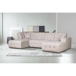 Home Affaire Wohnlandschaft &raquo;Nosia U-Form&laquo; incl. 2 Zierkissen, mit feiner Steppung beige 100% Polyester B/H/T: 297cm x 85cm x 163cm, Samtoptik, 