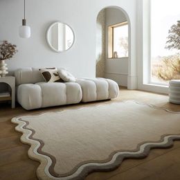 FLAIR RUGS Wollteppich &raquo;LEO SCALLOP BORDER&laquo; rechteckig 8 mm H&ouml;he Wolle Border Teppich, mit Muschelsaumkante beige Wolle B : 120cm 1 Stk., 8mm, L: 