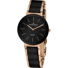 Jacques Lemans Damen Keramikuhr &raquo;Monaco&laquo; Quarzuhr, Armbanduhr, Damenuhr, geh&auml;rtetes Crystexglas rosa Einheitsgr&ouml;&szlig;e