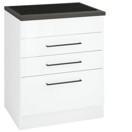 KOCHSTATION Kochfeldumbauschrank &raquo;KS-Tulsa&laquo; 60 cm breit, 2 Schubladen, 1 gro&szlig;er Auszug, schwarzer Metallgriff wei&szlig; wei&szlig;, B/H/T: 60cm x 85cm x 60cm, 