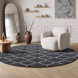 Sanat Teppich &raquo;Boho 8202 , auch als L&auml;ufer und in Rund&laquo; rund 10 mm H&ouml;he Kurzflor, robust, Boho, Scandic, f&uuml;r Fussbodenheizung geeignet grau Kunstfaser &Oslash; 