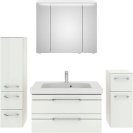 Badm&ouml;bel-Set &raquo;Balto Sprint 4-teilig, Mineralmarmor-Waschtisch mit LED-Spiegelschrank&laquo; 5 Stk. tlg. wei&szlig; Holzwerkstoff B/H/T: 152cmcm x 200cmcm x 