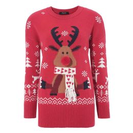 Aniston CASUAL Weihnachtspullover in rot-wei&szlig;-marine-hellbraun-braun | Gr.: 38