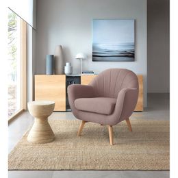Trendmanufaktur Sessel &raquo;Fuelta, Loungesessel, organische Formensprache, bequem, Solit&auml;rsessel&laquo; mit auff&auml;lligem Nahtbild und sch&ouml;nen F&uuml;&szlig;en aus Holz 