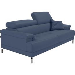 Egoitaliano 2,5-Sitzer &raquo;Soul, Design und Sitzkomfort auf hohem Niveau, tolle Details&laquo; inkl. Kopfteilverstellung f&uuml;r noch mehr Komfort, Designfu&szlig; blau Leder &raquo;BULL&laquo;