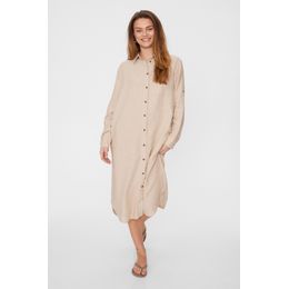 Freequent Damen Blusenkleid "FQLAVA-SH-DR", beige, Gr. M, meliert, Web, Obermaterial: 55% Leinen, 45% Viskose, Kleider, bequeme Passform, mit
