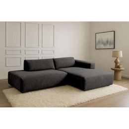 Home Affaire Ecksofa &raquo;Noord mit Kedernaht, Breite 227 cm, L-Form&laquo; Cord, Struktur, Webstoff, mit Wellenunterfederung, Massivholzrahmen grau 100% 