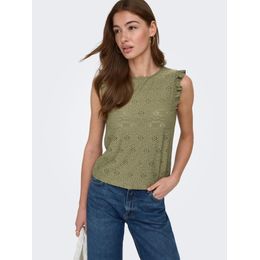 Only Damen Shirttop "ONLSMILLA S/L FRILL TOP JRS", gr&uuml;n, Gr. S, unifarben, Jersey, Obermaterial: 95% Polyester, 5% Elasthan, Tops, Materialmix,