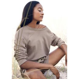 Lascana Damen Sweatshirt, Gr. 40, braun, Sweatware, Obermaterial: 100% Baumwolle, Strukturmuster, Basic, Sweatshirts, aus organischer Baumwolle,