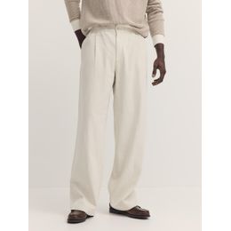 Bugatti Herren Bundfaltenhose "Loose Fit", wei&szlig;, Gr. 34, unifarben, 89% Baumwolle, 10% Leinen, 1% Elasthan, Hosen, natural linen mix