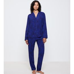 Triumph Damen Pyjama "Boyfriend Fit PW 03", Gr. 44, blau, Single Jersey, Obermaterial: 100% Viskose, bedruckt, unifarben, Homewear-Sets, bequem und