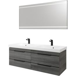 Badm&ouml;bel-Set &raquo;Balto 2-teilig Mineralmarmor-Doppelwaschtisch mit LED-Spiegel&laquo; 2 Stk. tlg. grau Holzwerkstoff B/H/T: 150cmcm x 200cmcm x 50,8cmcm, ohne 
