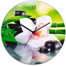 Artland Wanduhr &raquo;Spa Steine Bambus Zweige Orchidee&laquo; wahlweise mit Quarz- oder Funkuhrwerk, lautlos ohne Tickger&auml;usche gr&uuml;n &Oslash; 30cm, Funkuhr